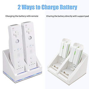 Rechargeable Battery Packs with Charger for Wii & Wii U Remote Controller,Montion Plus Controller(Dual Remote Charging Station Dock + 2 Pack 2800mAh Wii Replacement Batteries + USB Cable)