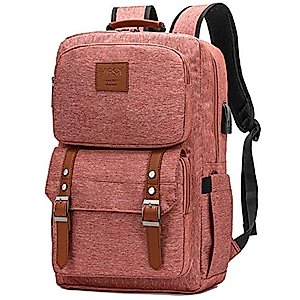 HFSX Laptop Backpack Women Men College Backpacks Bookbag Vintage Backpack Book Bag Fashion Back Pack Anti Theft Travel Backpacks with Charging Port fit 15.6 Inch Laptop Pink