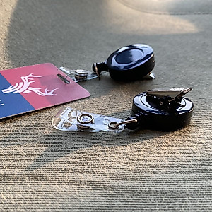 QREEL - 2 Pack - Retractable ID Name Badge Holder Reels with Swivel Alligator Clip (Black)