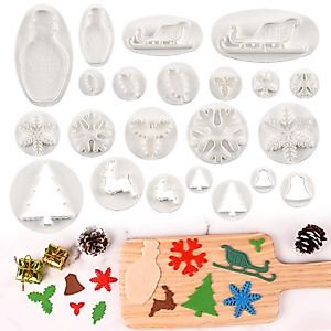22 PCS Christmas Cookie Cutter Set Molds, Christmas Fondant Embossing Tools Plunger Cookie Cutter Sugarcraft Tree/Leaves/Sled/Snowman/Jingling Bell/Deer/Snowflake for Christmas Plunger Cake Cutter