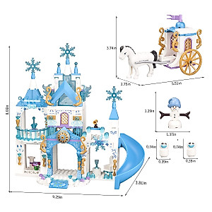JIMUJIA Girls Building Blocks Toys Princess Castle 377 Pieces Ice and Snow Blue Dream House Construction Toys for Girls Building Bricks Toys for Brithday for Kids 6 Years and Up