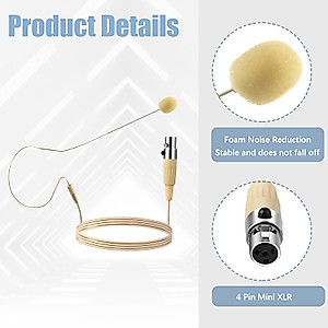 TOODOO in Ear Back Electric Microphone Mini XLR Mic Over The Ear Microphones Headset Microphone XLR with 4 Pin Mini XLR Cable Wire and Microphone Windscreens Compatible with Shure, Beige Color (2 Pcs)
