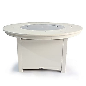 25"(H) x 48"(W) Round Poly FirePit Table in White with Glass Flame-Wind Guard Set
