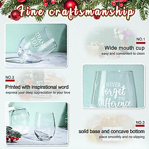 Mumufy 6 Pieces Thank You Stemless Wine Glass Gifts for Women, Inspirational 17oz Cups for Her Coworker Friends Teacher, Christmas Appreciation Birthday Thanksgiving Day Gifts Cups, 6 Styles