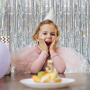 Tinsel Curtain Party Backdrop Silver Birthday Decorations 2 Packs Glitter Foil Fringe Decor Streamers Photo Booth for Christmas Wedding Halloween Graduation Decorations