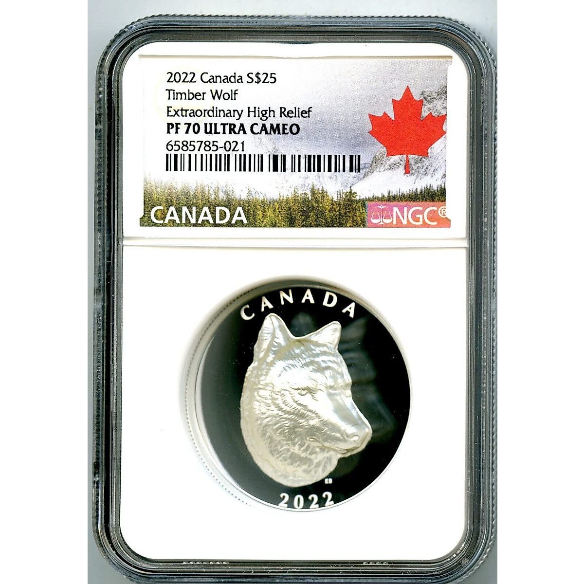 2022 CA Canada Coin Canadian Extraordinary High Relief Proof Timber Wolf S$25 NGC PF70