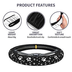 Paw Print Steering Wheel Cover for Women Men with 2 Pcs Car Coasters, Universal 14.5-15 Inch Cute Steering Wheel Covers Non-Slip Car Accessories for Girls