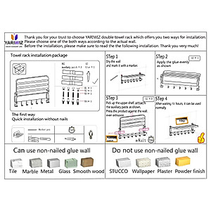 (1 Pack) Yariwiz Grey Towel Rack Wall Mounted No Drill and Screw Mounting, Bathroom Bath Shower Length 24 inch Double Towel Rod with Shelf Hotel Towel Rack B0502-GREY