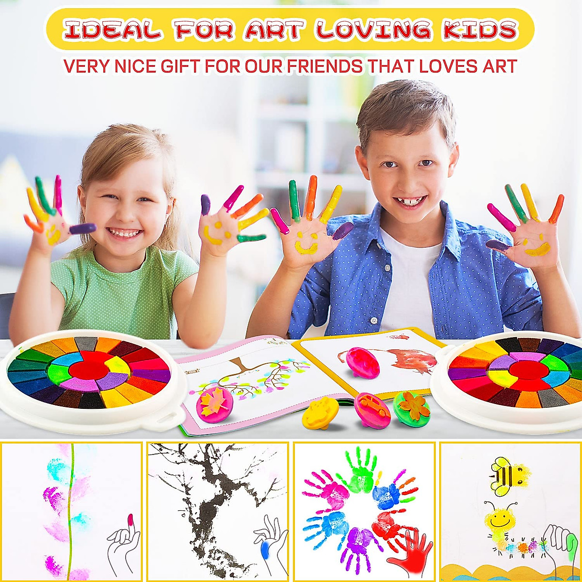 Funny Finger Painting Kit for Kids, 25 Colors Washable & Non-Toxic Finger Drawing Toys and Picture Album Educational Tool Kit for DIY Craft