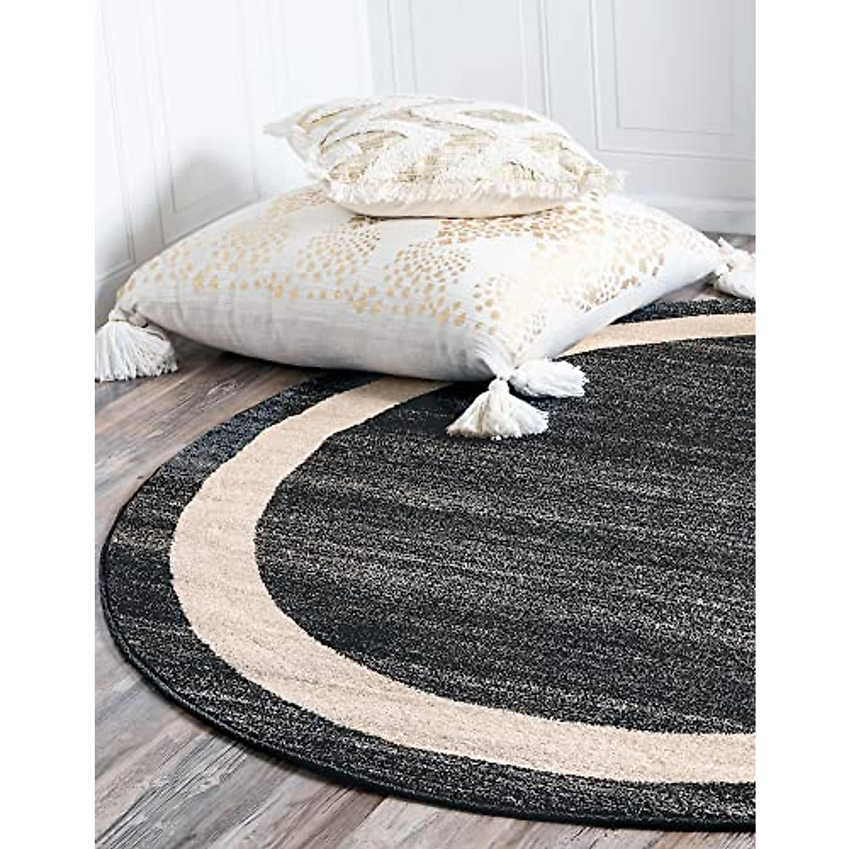 Unique Loom Del Mar Collection Area Rug - Maria (7' 10" Round, Black/ Ivory)