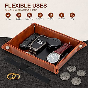 Gifts for Dad, World's Best Dad Ever Leather Valet Tray, Birthday Gifts for Dad Stepdad Men, Christmas Stocking Stuffers for Dad from Kids Daughter Son, Nightstand Organizer for Dad Presents, Brown