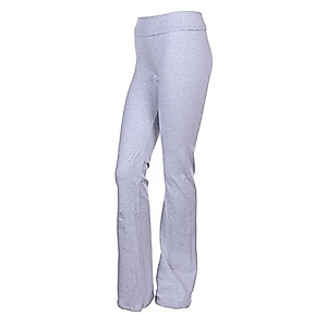 T Party Thick Cotton Yoga Pants with Fold Over Waistband, Large, Heather Gray