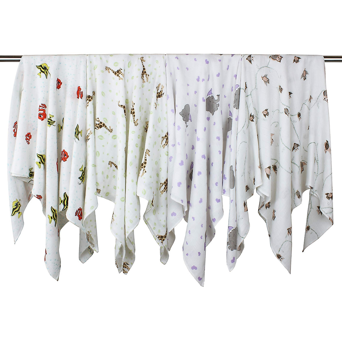 j & alex's Hand Dyed 100% Cotton Muslin Swaddle Blankets - White, Set of 4, Baby Receiving Blankets for Boys & Girls, Large 47 x 47 inches