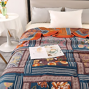 KINBEDY 4 Layers of Gauze Blanket, 100% Cotton Super Soft Boho Lightweight Breathable Bed Blankets Colorful Muslin Throw Blanket for All Seasons, Queen Size,79 x 92 Inches.