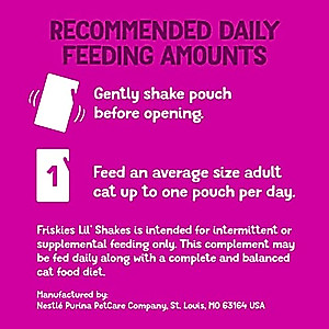 Friskies Purina Pureed Cat Food Topper Variety Pack, Lil' Shakes with Chicken and with Tuna Varieties - (2 Packs of 18) 1.55 oz. Pouches