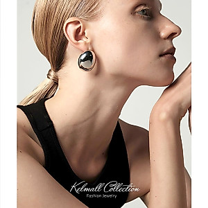 KELMALL Gold Plated Bold Gloss Square Oval Hoop Earrings for Women Chunky Large Geometric Drop Dangle Statement Earrings- Gift Box Packed