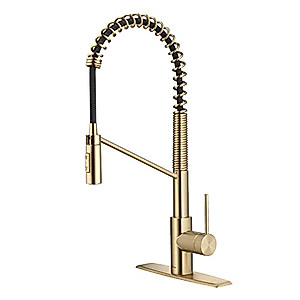 KRAUS Oletto Commercial Style Single Handle Pull Down Kitchen Faucet with QuickDock Top Mount Installation Assembly in Spot Free Antique Champagne Bronze, KPF-2631SFACB
