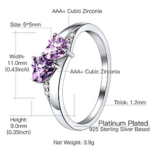 Suplight Custom Birthstone Ring 925 Sterling Silver Engagement Rings for Women Size 8