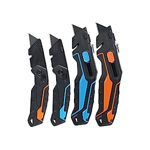 Lichamp Heavy Duty Utility Knife, 4 Pack Razor Box Cutter Knives Retractable and Folding Set with 16pcs SK2 Blades, E4N02S