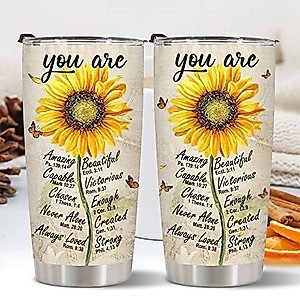 BECHUSKY Christian Gifts For Women Tumbler, Birthday Gift For Women, Unique Christian Tumbler, Religious Gifts For Women, Inspirational Gifts For Women, Bible Verse Sunflower Faith Girl Mom 20OZ