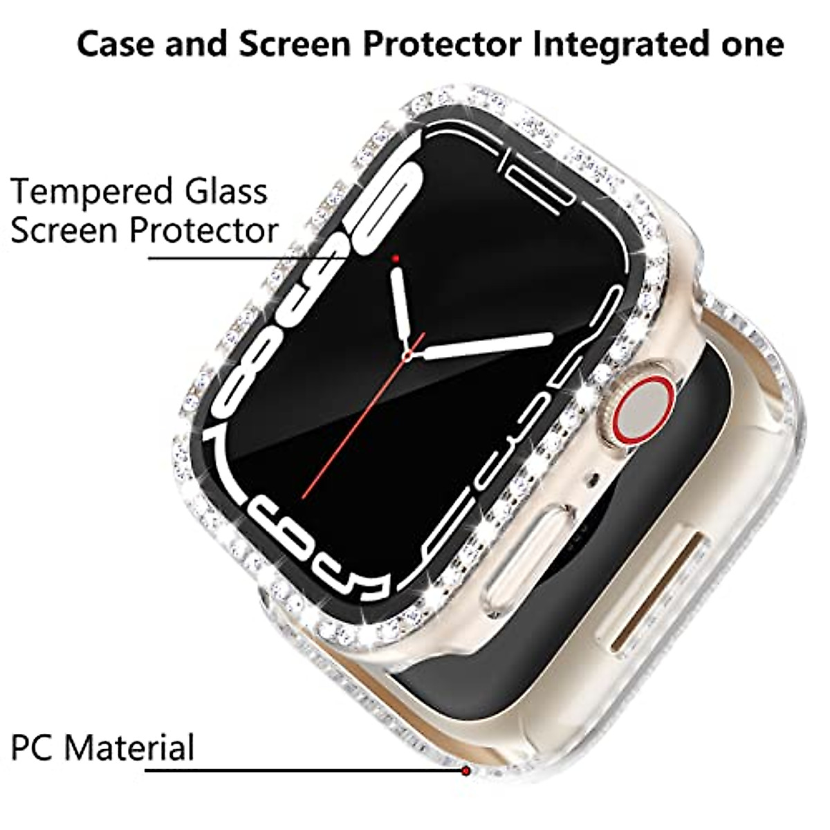 Cuteey 2 Pack Bling Case with Tempered Glass Screen Protector for Apple Watch Series 9 8 & Series 7 41mm, All Round Full Protective Hard PC Cover Bumper for iWatch 8 7 Accessories,Clear+Clear