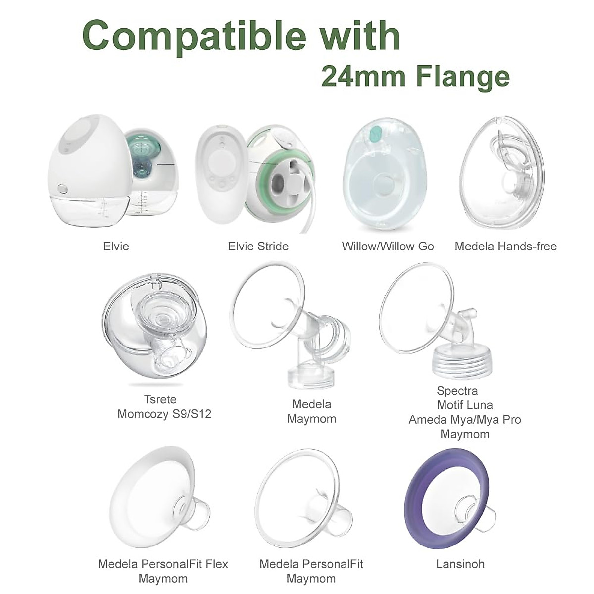 Maymom 15mm Flange Insert Compatible with Elvie Single/Double Electric, Elvie Stride Flange (24mm), Compatible with Medela PersonalFit Flex Shield, Not Original Elvie Replacement Pump Parts