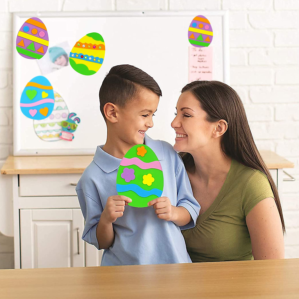 132 Pcs Foam Easter Crafts for Kids Bulk (Individually Wrapped) for Spring Home Activity, Makes 12 Eggs by 4E's Novelty