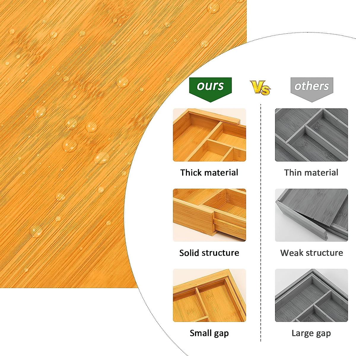 Mxbamhyc 2 Pack Silverware Organizer for Drawer,Bamboo Expandable Kitchen Flatware Organizer,Adjustable Utensil Cutlery Organizer/Holder.