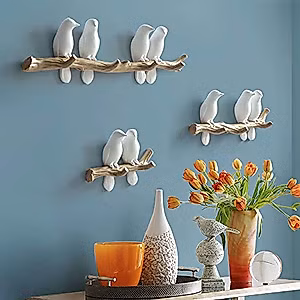 Clothes Coat Hooks Wall Mounted Coat Rack White Stick, 4 Birds Hooks Coat Hanger Rack, Space Saving Hanger for Wall, Entryway Hanger with Pegs,Coats,Scarves (White 4birds Hooks)