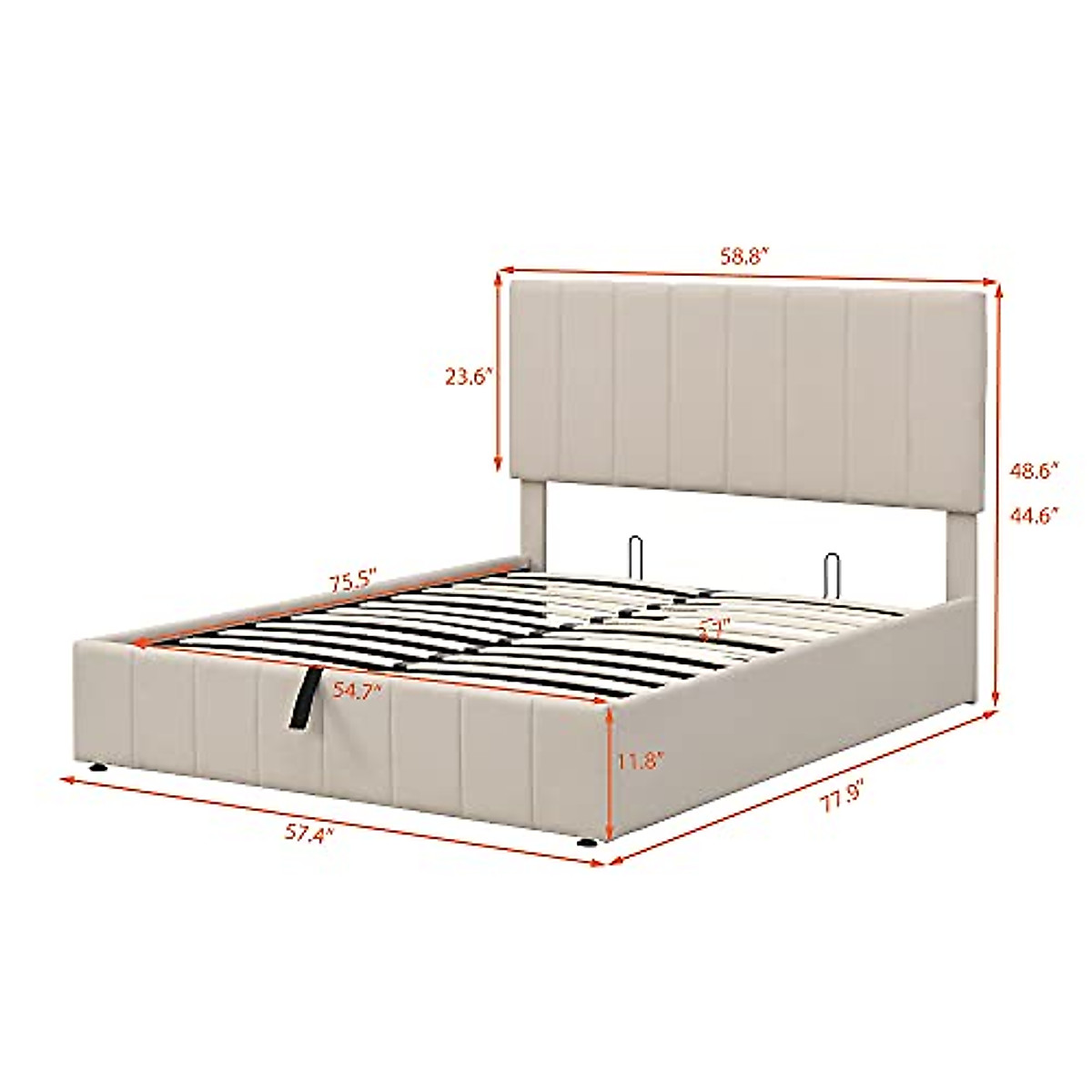 Upholstered Platform Bed with Gas Lift up Storage, Full Size Bed Frame with Storage Underneath and Tufted Headboard, Wooden Platform Bed with Hydraulic Storage System (New, Beige )