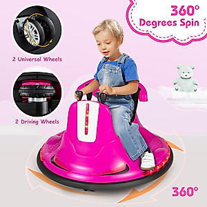 HONEY JOY 12V Bumper Car for Toddlers 1-3, Baby Ride on Bumper Car w/Dual Joysticks, Flashing LED Light & 360 Degree Spin, Electric Vehicle for Kids, Ride on Car w/Remote Control, Gift for Boys Girls