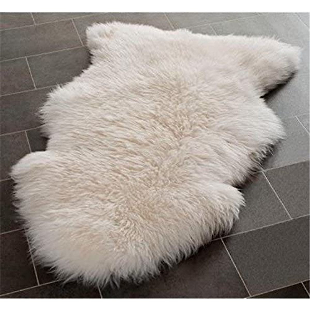 Sheepskin Natural Fluffy Fur Rug Genuine Single Pelt Luxuxry 2 x 3 Ivory White Sheep Skin Area Rug for Bedroom (24Inch x 36Inch, 60.96cm x 91.44cm)
