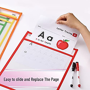 Mr. Pen- Dry Erase Pocket Sleeves, 10 x 14 Inch, 6 Pack, Colorful, Plastic ,Reusable, Clear, Classroom Sleeves