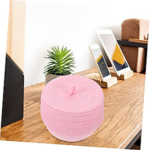 JOINPAYA 1pc cotton rope storage basket Woven Containers Round Organizer Basket Cotton Rope Bin Cotton Rope Basket With Lid Little Organizer Small Basket Multifunction dirty laundry basket