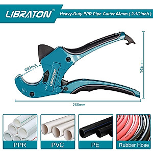 Libraton PVC Pipe Cutter, Up to 2-1/2", Ratchet Pipe Cutter Heavy-Duty, Pex Cutting Tool for Cutting PEX, PVC, PPR Plastic Hoses and Plumbing Pipe