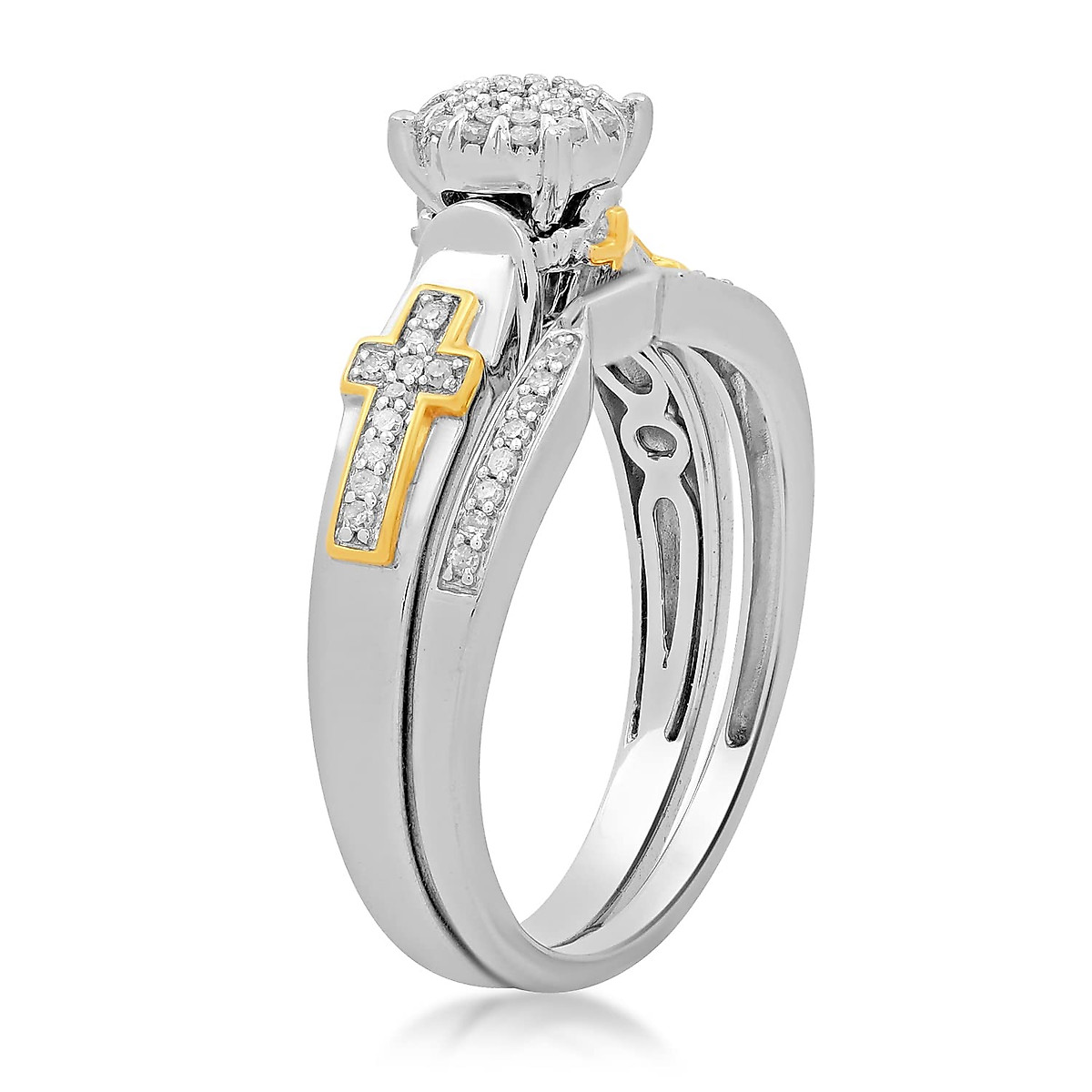 Jewelili Yellow Gold over Sterling Silver 1/5 Cttw Natural White Round Diamond Bridal Engagement Ring, Size 8