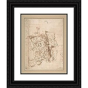 ArtDirect Cesare Nebbia 15x18 Black Ornate Frame and Double Matted Museum Art Print Titled: Banquet Scene; a Seated Warrior Attended by a Number of Servants (1536-1614)