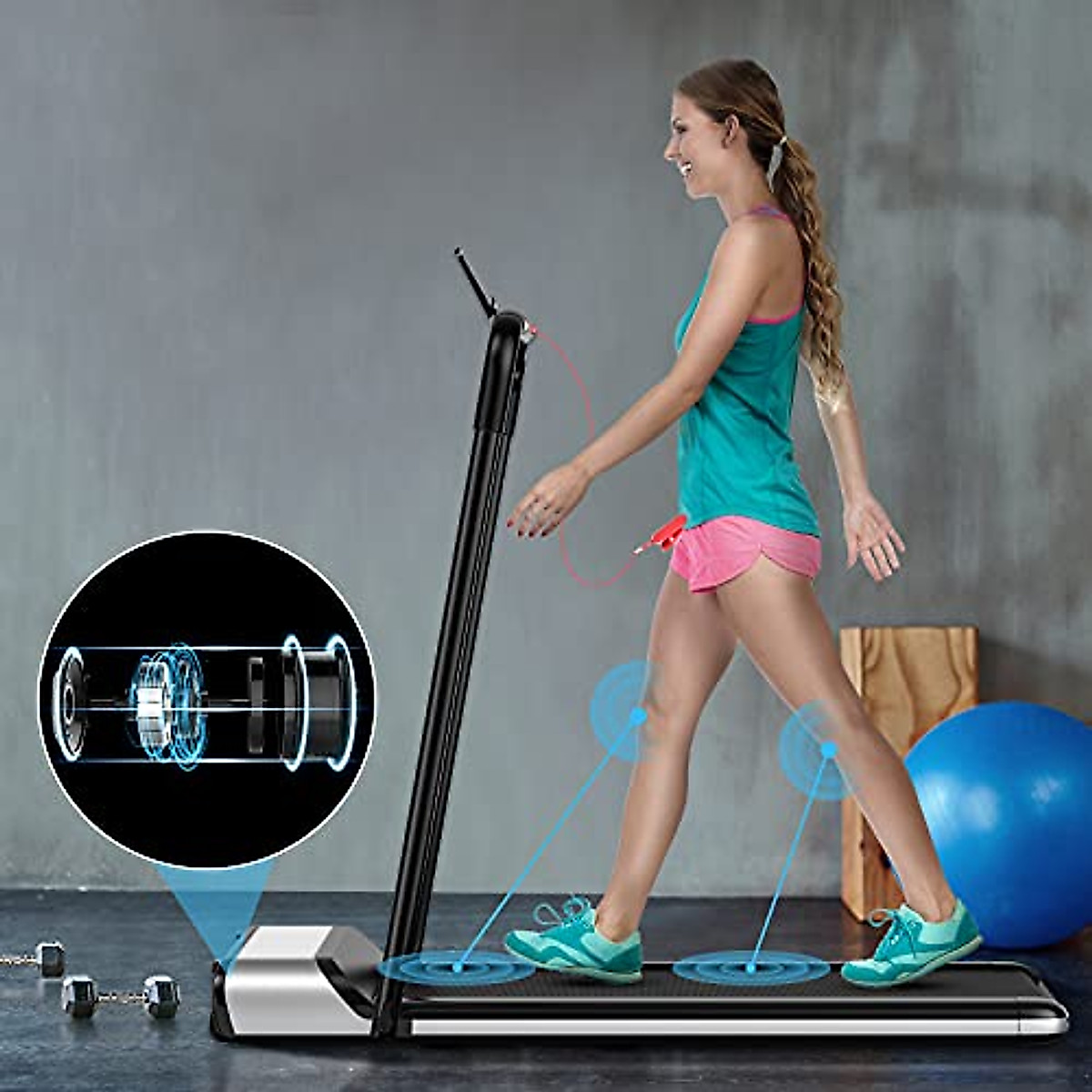 Goplus Folding Treadmill, Ultra-Thin Installation-Free Foldable Electric Treadmill, Low Noise, Walking Jogging Machine, Portable Superfit Treadmills for Home Office