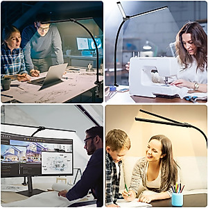 ShineTech Led Desk Lamp for Office Home, Bright Double Head Desk Light with Clamp, Architect Task Lamp 50 Lighting Modes Adjustable Flexible Gooseneck