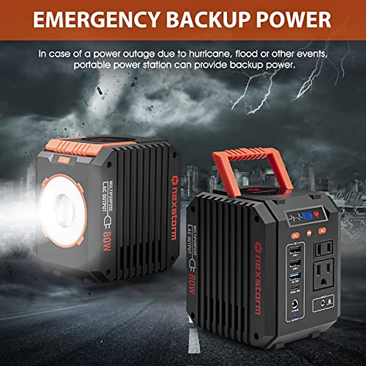 Portable Power Station, 88.8Wh Small Generator Super Quiet Backup Lithium Battery with 110V/80W AC Outlet DC USB QC3.0, Camping Light for Airplane Home CPAP Emergency Power Outage Laptop Phone Solar