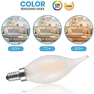 E12 LED Candelabra Bulb,4W Vintage Edison Style Light Bulbs, 40 Watt Equivalent,2700K Warm Soft White 400LM, Dimmable Candle Bulbs, C35 Frosted Glass Flame Shape Bent Tip（6pack）