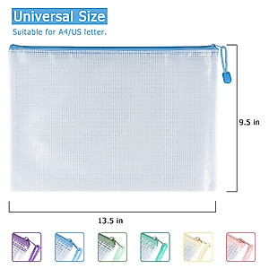 Tamaki 6 Pack Mesh Zipper Pouch Bags Waterproof Zipper Bags Durable Pouches for Organization Bag Board Game Storage, Document Bag Letter/A4