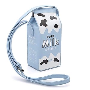 Unique Girls Fruits Banana Strawberry Milk Box Cross Body Purse Women Phone Wallet Shoulder Bag Super Gift (C-Cow)