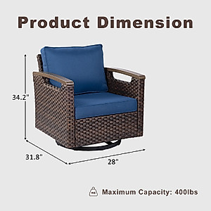 PPorfamilia Patio Furniture Set 2 Pieces, Wicker Patio Chairs with Metal Armrests, Outdoor Rocker Chairs Thick Cushions for Porch, Backyard or Garden