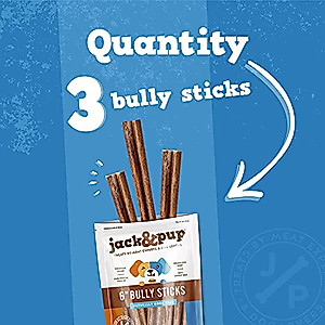 Jack&Pup 6 Inch Thick Bully Sticks for Medium Dogs, Dog Bully Sticks for Small Dogs -6" Bully Sticks for Puppies Natural Bully Sticks Odor Free Long Lasting Dog Chews, Beef Bully Stick (3 Pack)