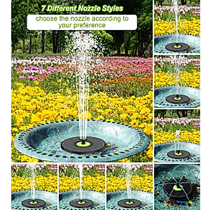 SZMP Solar Fountain 3.5W Bird Bath Fountains with Tender Green Flower 2024 Upgraded 100% Glass Panel, Solar Fountain Pump with 7 Nozzles, Solar Water Fountain for Hummingbirds, Garden, Pond (Black)