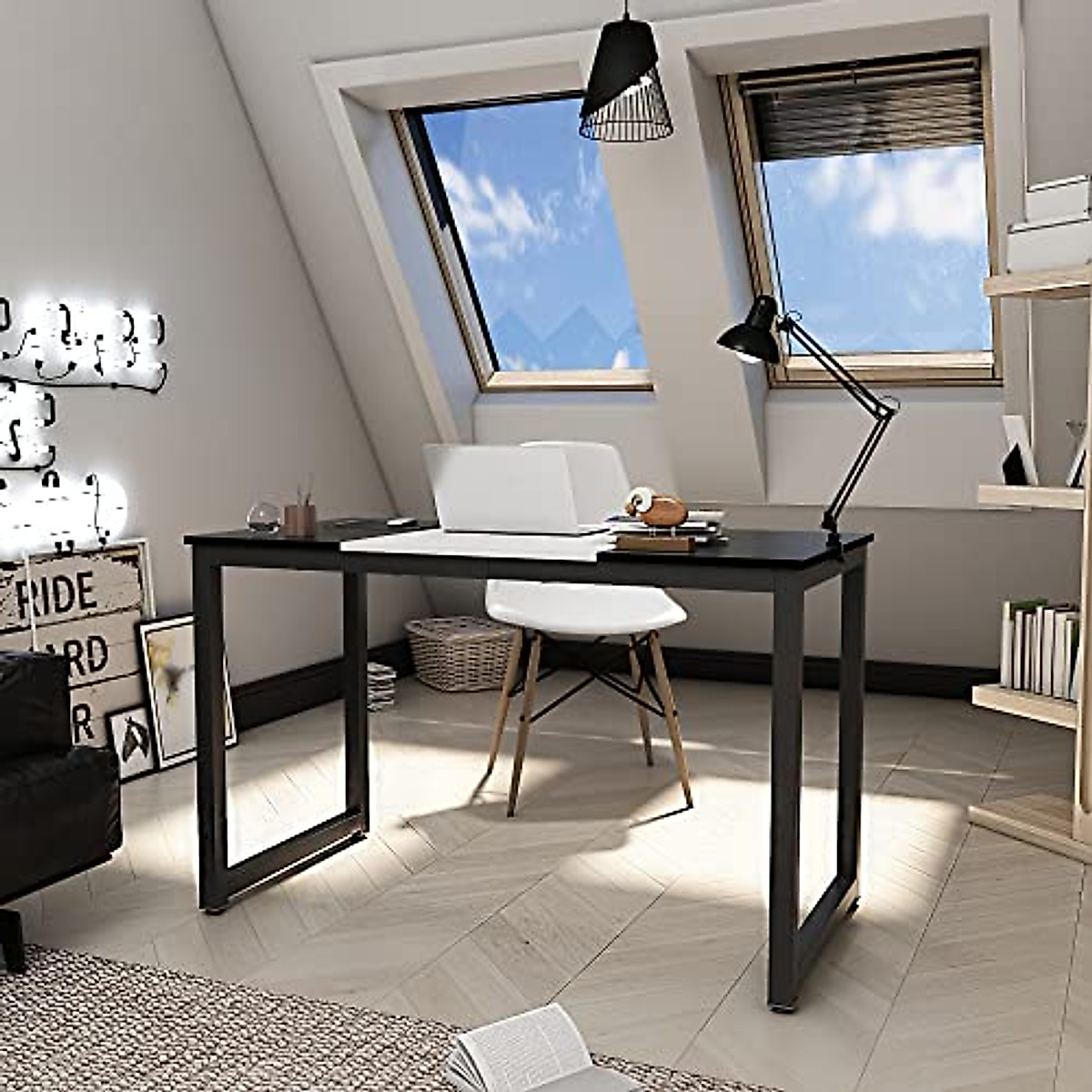 soges 47.2 Inch Computer Desk Home Office Desks Modern Laptop Table Industrial Study Writing Desk Suitable for Home Gaming Room Bedroom and Workstation, Black&White