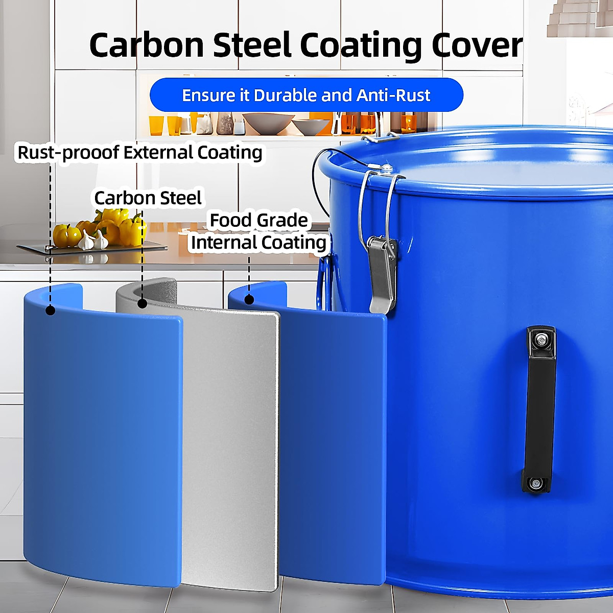 PioneerWorks Fryer Grease Bucket, 8 Gal Fryer Oil Bucket with Lid, Oil Disposal Caddy, Coated Carbon Steel Oil Filter Pot with Rust-Proof Coating, Oil Transport Container with Lock Clips, Filter Bag