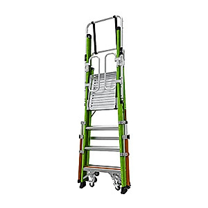 Little Giant Ladders Little Giant Ladder Systems Safety Cage 2.0, M4, 4ft Enclosed Platform, Ladder with Adjustable Outriggers, Fiberglass, Type 1AA, 375 lbs Weight Rating, (19704-146), Hi-viz Green