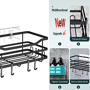 Prettidecor Shower Caddy 3 Pack-Self Adhesive Stainless Shower Shelves with Hooks No Drilling Shower Organizer Hanging Large Capacity Rustproof Bathroom Kitchen Storage Accessories-Black